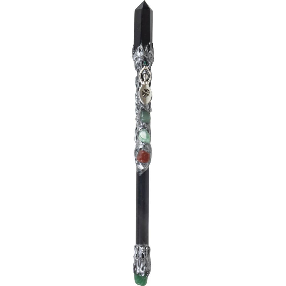Magick Wand - Black Obsidian Point w/ Silver Spiral Goddess | Fox and ...